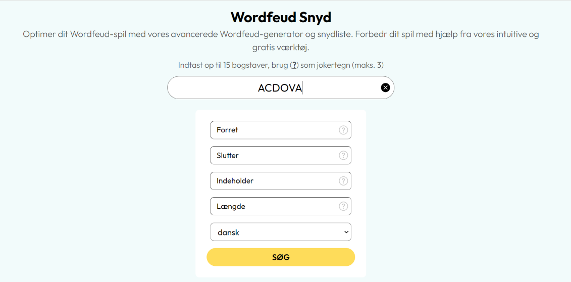 Wordfeud Snyd Hjælp I Danske ordfeud Til at Finde Ord